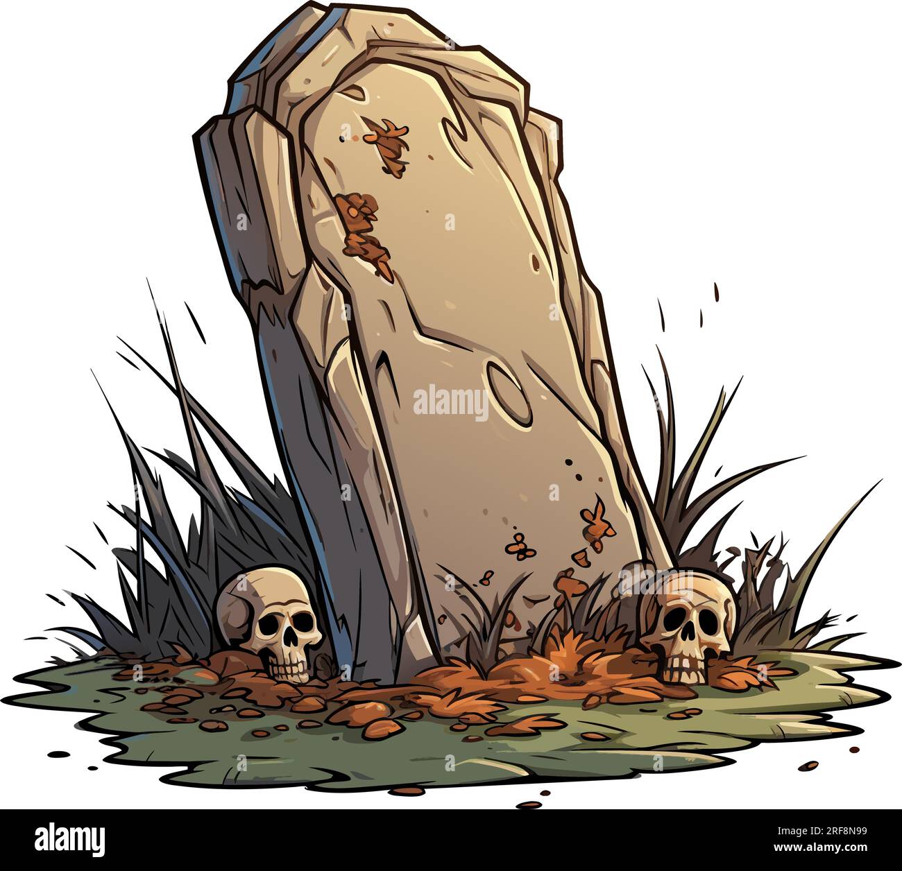 vector headstone with skeleton head. tombstone in cemetry. ancient ...