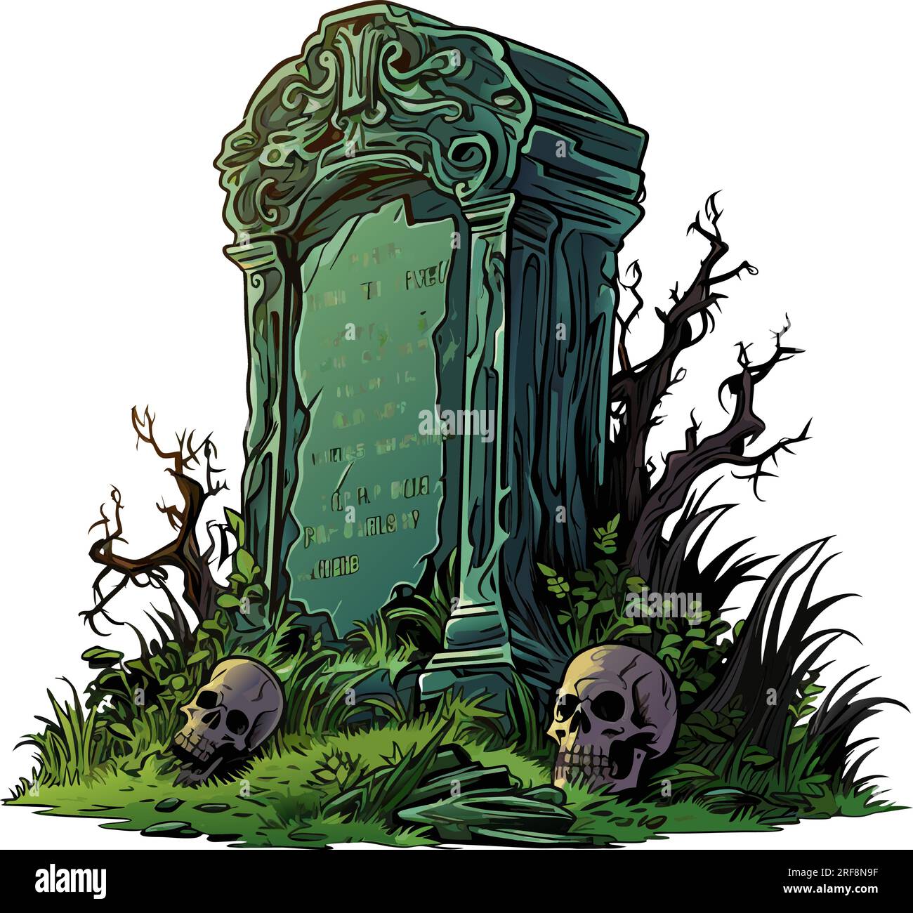 vector headstone with skeleton head. tombstone in cemetry. ancient ...