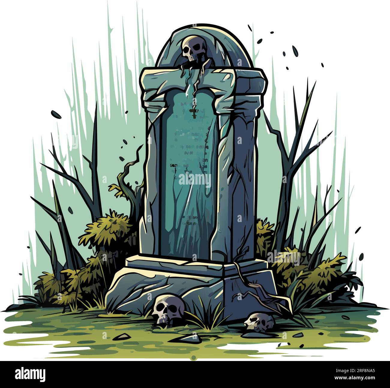 vector headstone with skeleton head. tombstone in cemetry. ancient ...