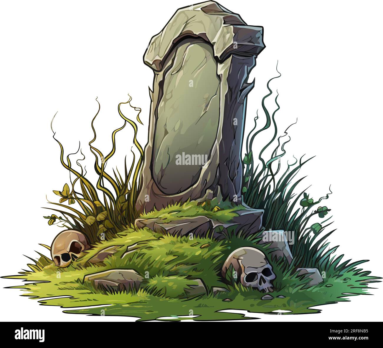 vector headstone with skeleton head. tombstone in cemetry. ancient ...