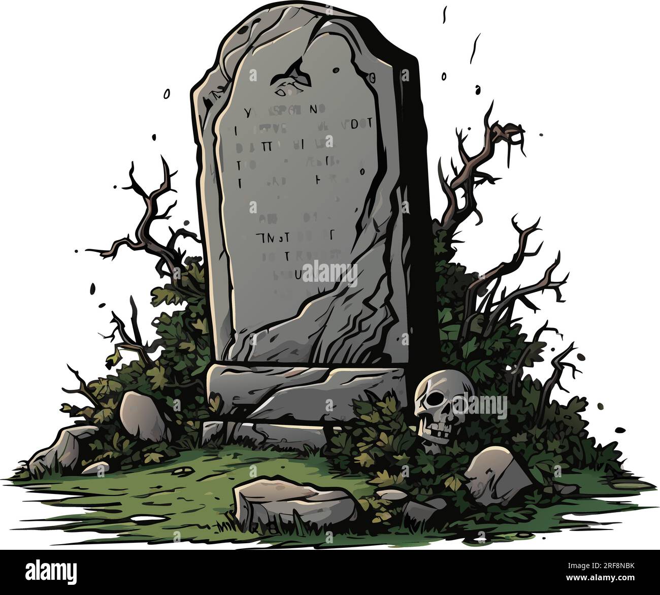 vector headstone with skeleton head. tombstone in cemetry. ancient ...