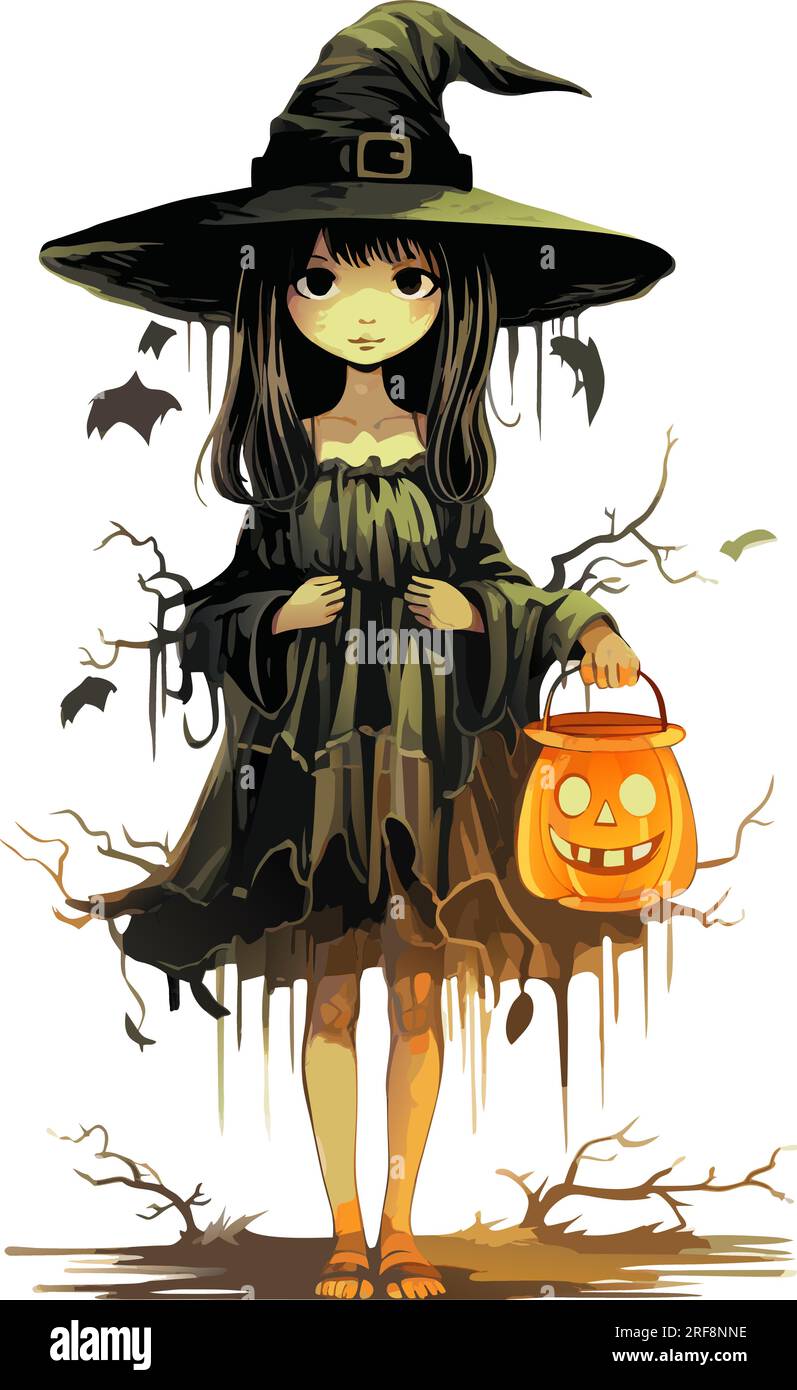 vector a cute girl with pumpkin. nice girl with and pumpkins ...