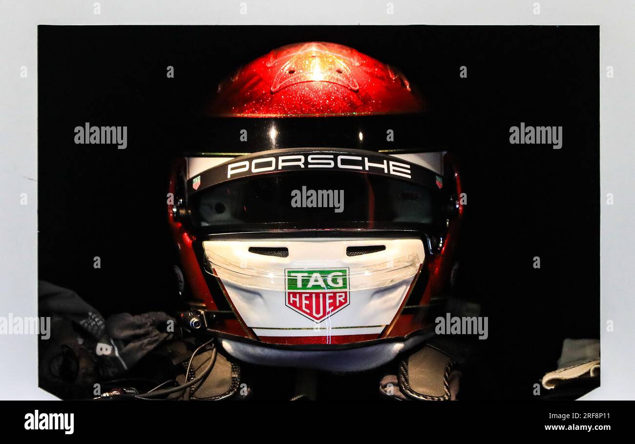 A general view of the helmet of TAG Heuer Porsche’s Pascal Wehrlein ...