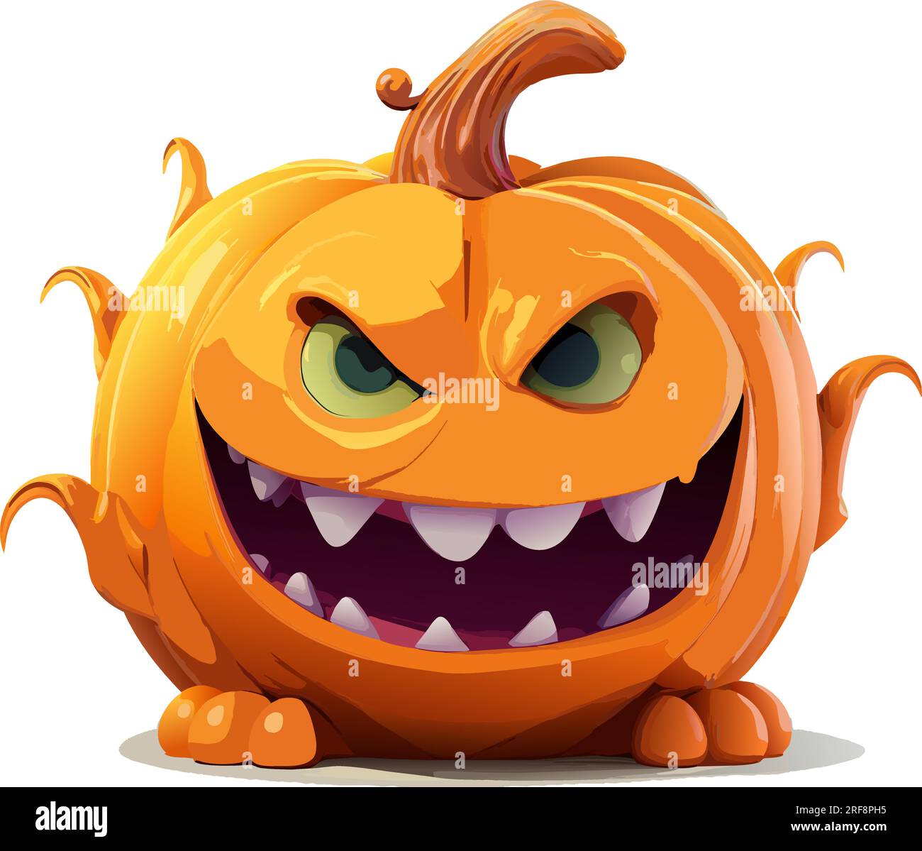 vector halloween pumpkin with green eyes. smiling jack o lantern. scary ...