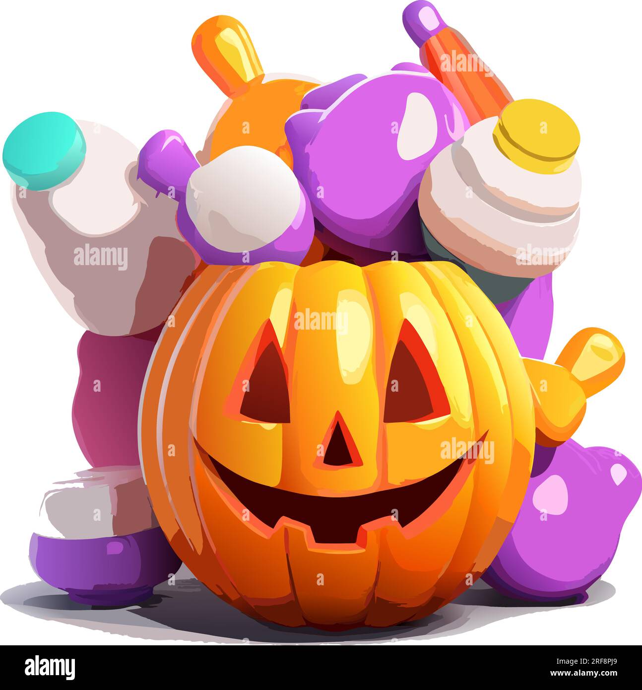 vector carving pumpkin basket with candies. colorful candies in the ...