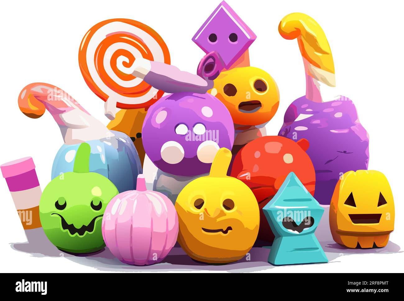 vector halloween candy bag. colorful holiday sweets. smiling candies ...