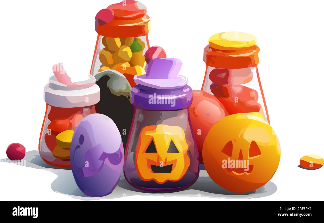 vector halloween candy bag. colorful holiday sweets. smiling candies ...