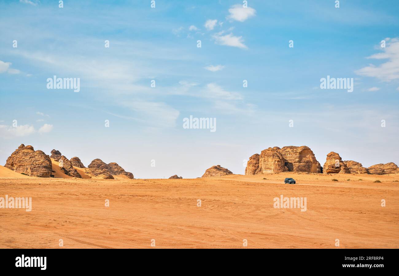 Typical desert landscape in Alula, Saudi Arabia, sand with some ...