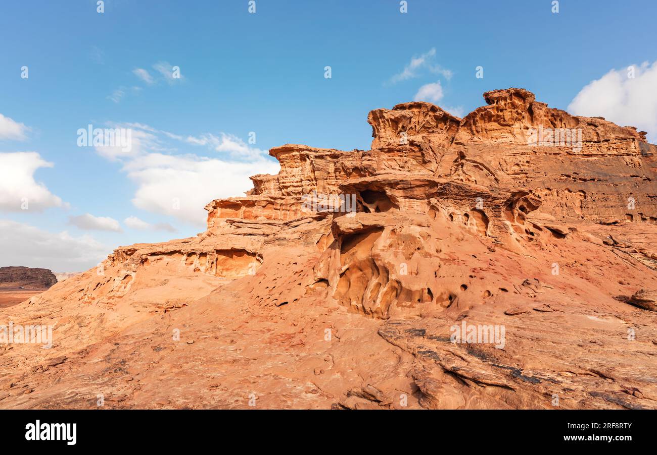 Red orange sandstone rocks formations in Wadi Rum also known as Valley ...