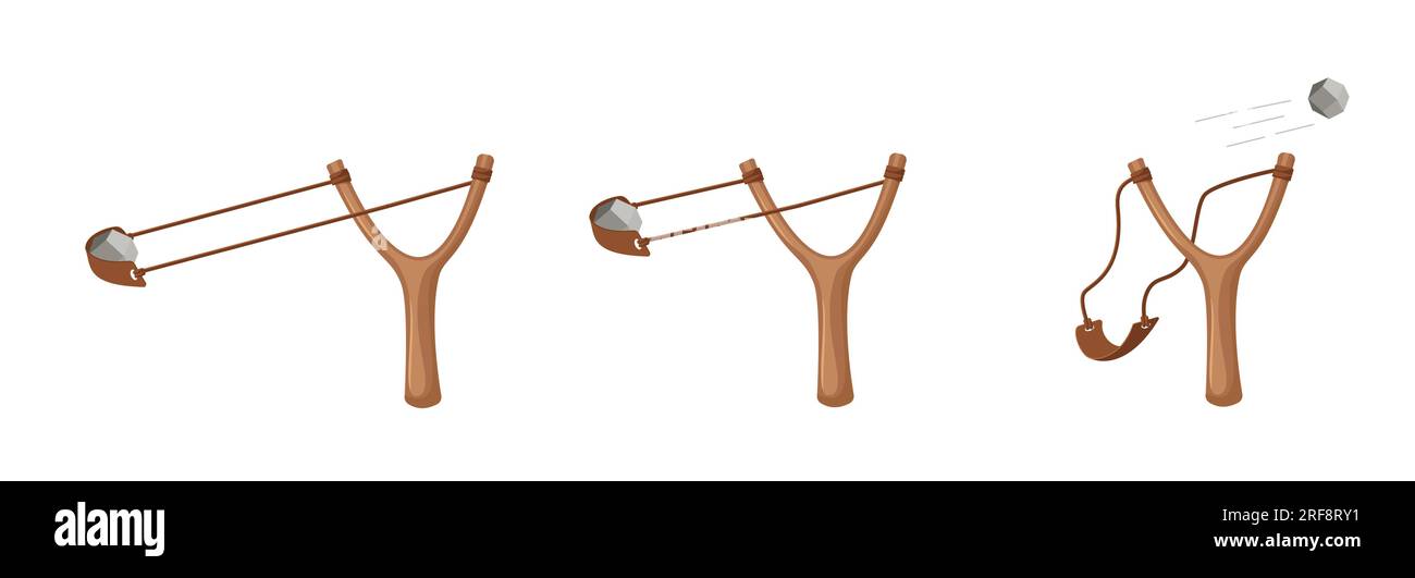 slingshots with stone. Illustration isolated on white background Stock ...