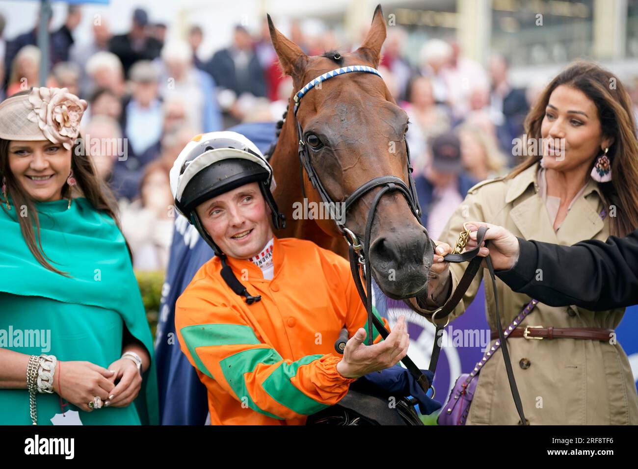 Coeur D'or and Chris Hayes after their victory in the COLM QUINN BMW Mile Handicap race during ...