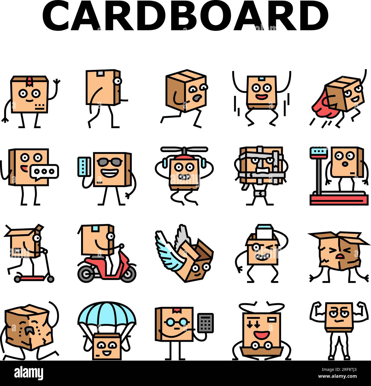 cardboard character box package icons set vector Stock Vector Image ...