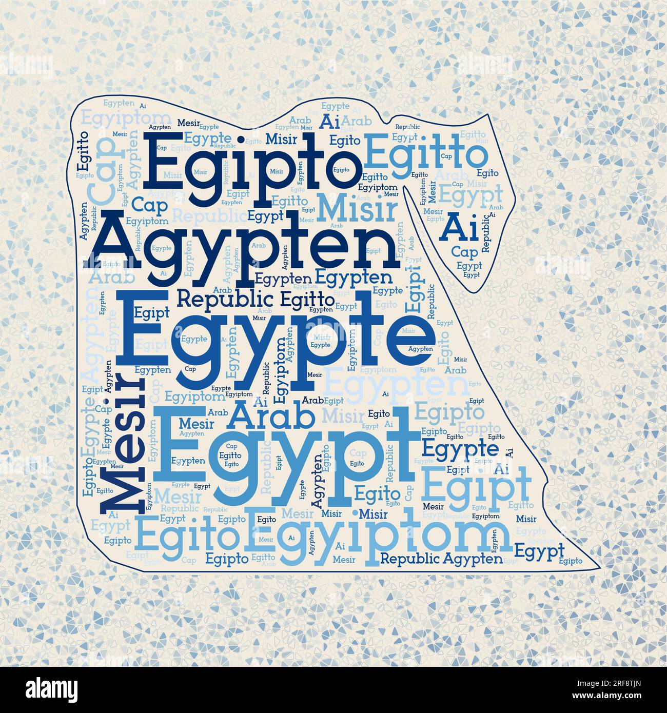 Egypt shape with country names word cloud in multiple languages. Egypt ...
