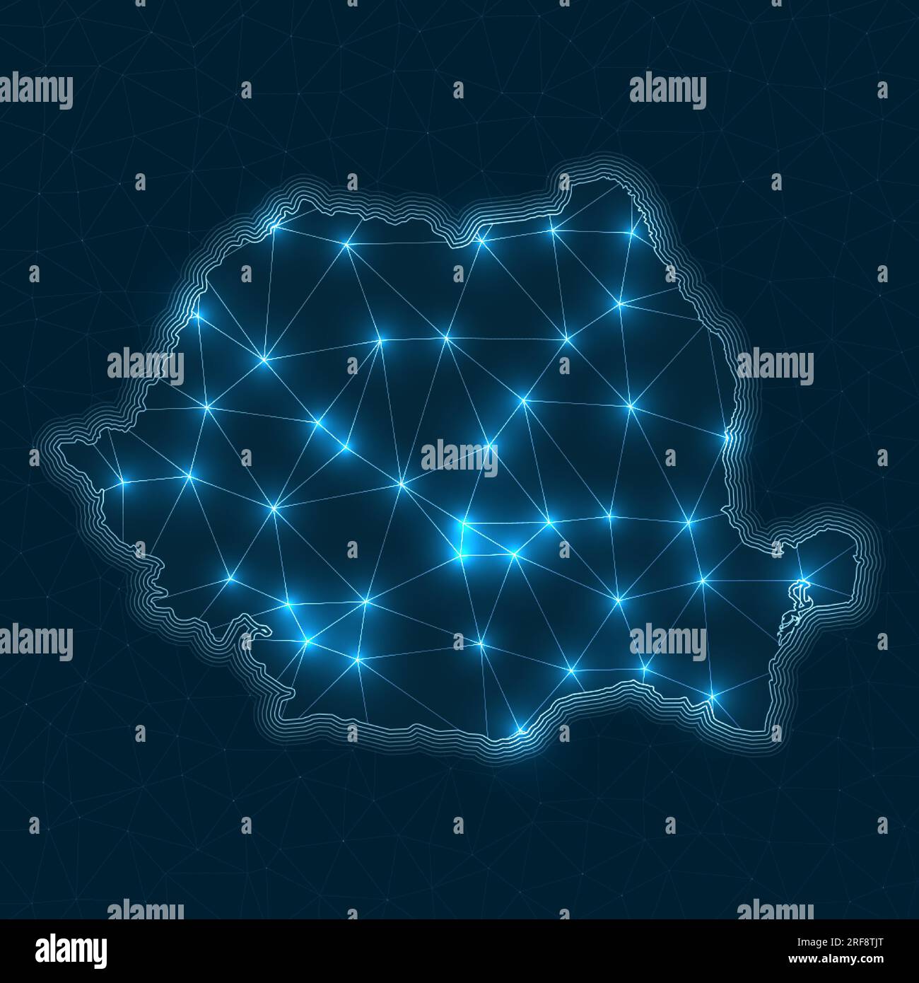 Romania network map. Abstract geometric map of the country. Digital ...