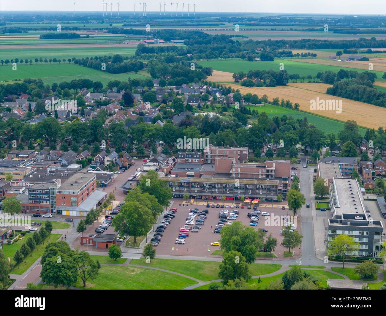 Aerial drone photo of the town centre in Ter Apel. Ter Apel is a ...