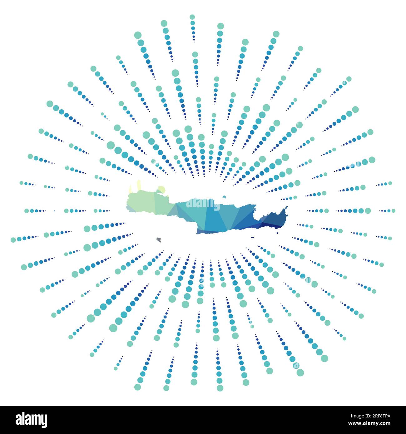 Shape of Crete, polygonal sunburst. Map of the island with colorful ...
