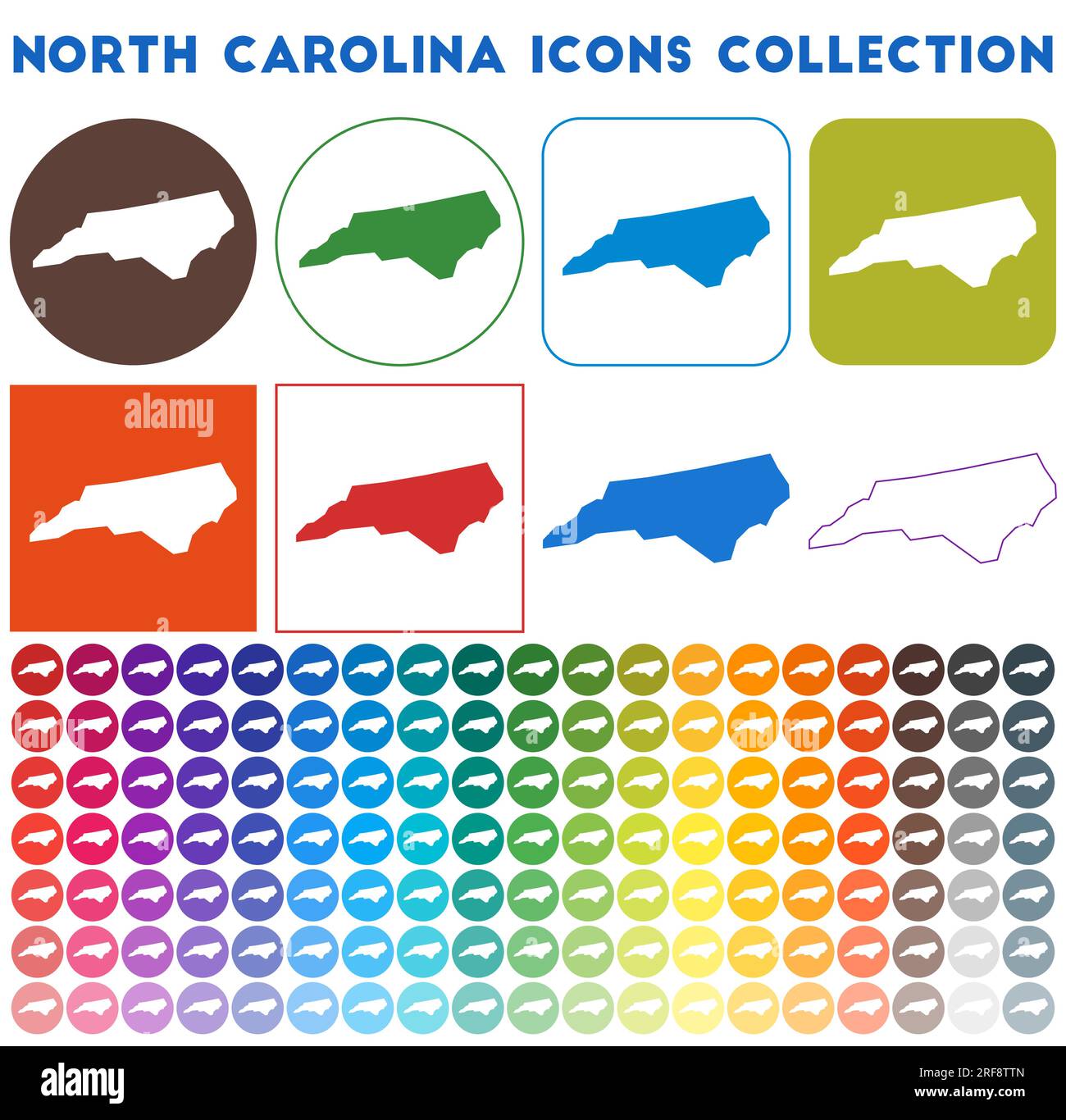 North Carolina icons collection. Bright colorful trendy map icons ...