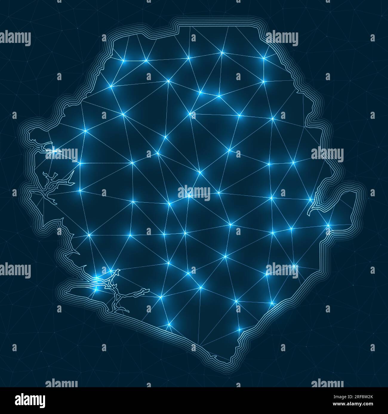 Sierra Leone network map. Abstract geometric map of the country. Digital connections and ...