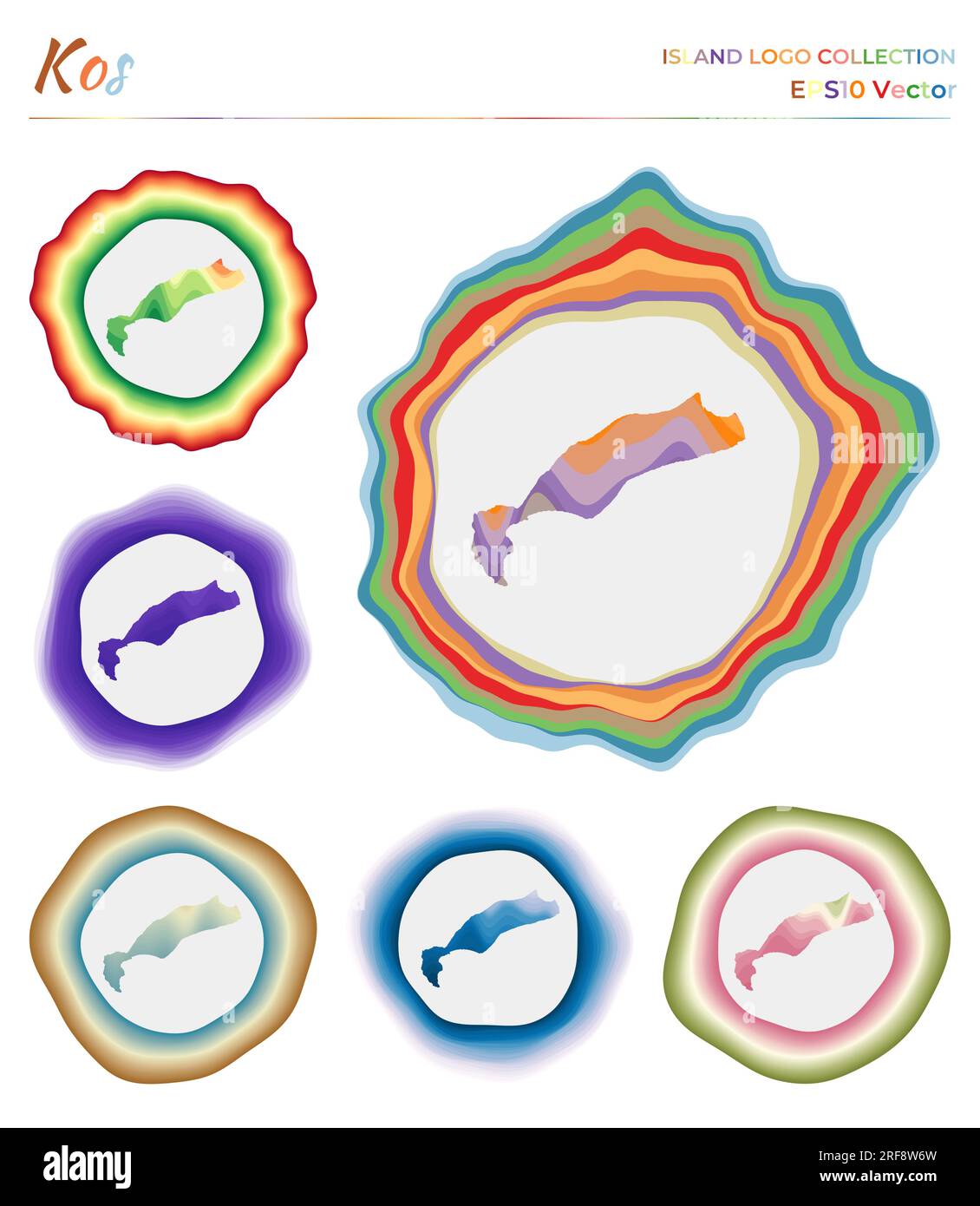 Kos logo collection. Colorful badge of the island. Layers around Kos ...
