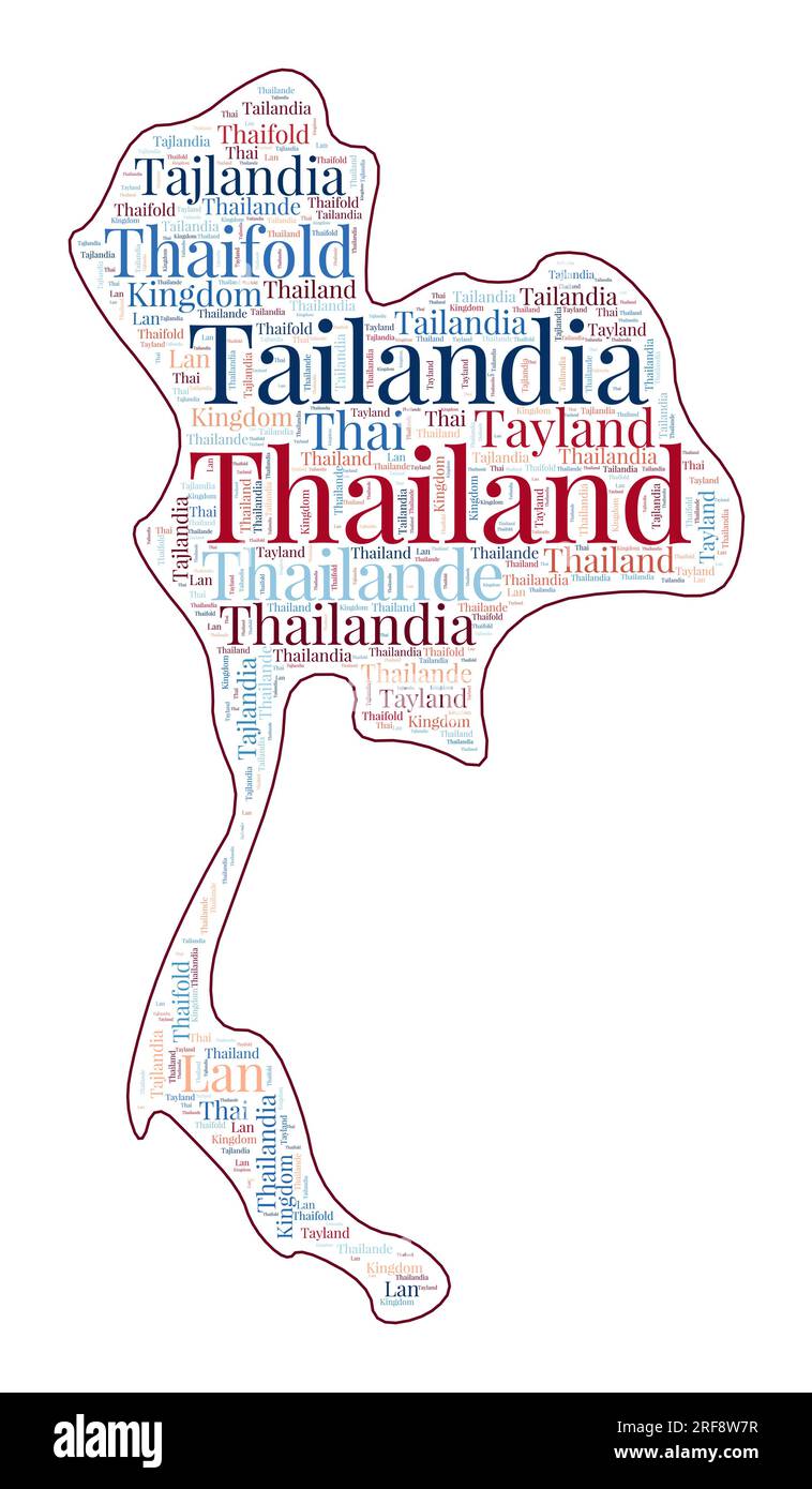 Thailand shape filled with country name in many languages. Thailand map ...