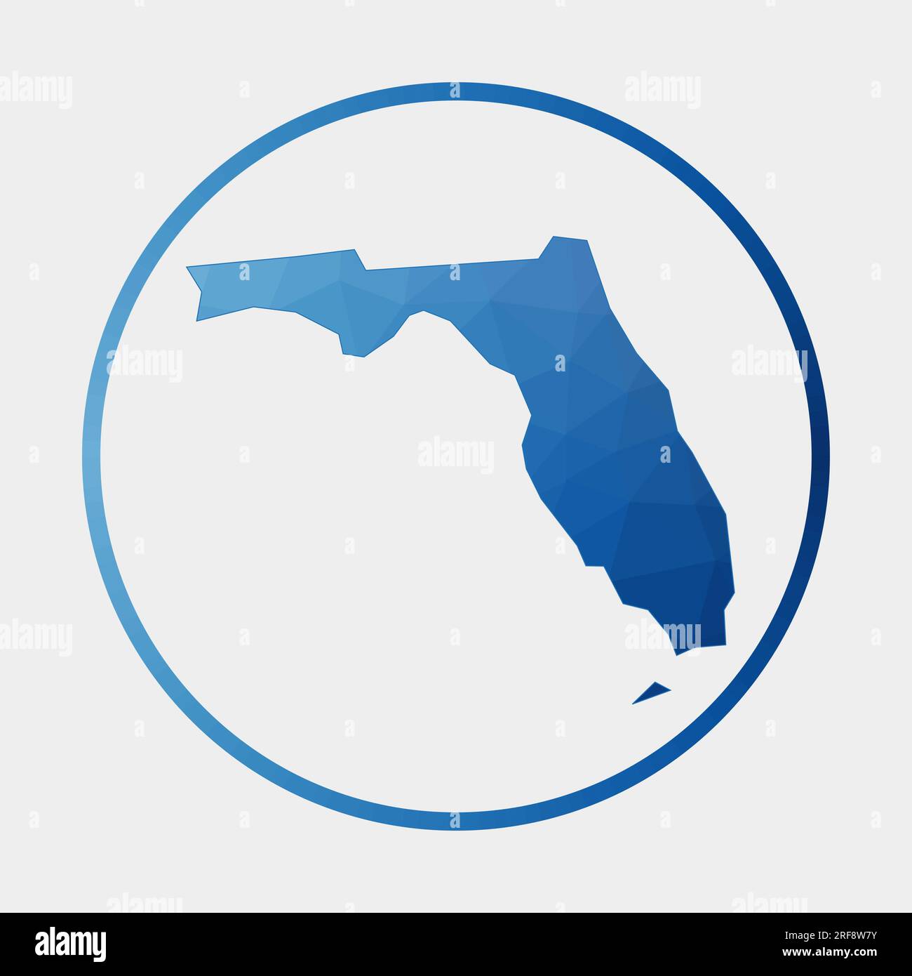 Florida icon. Polygonal map of the US state in gradient ring. Round low ...