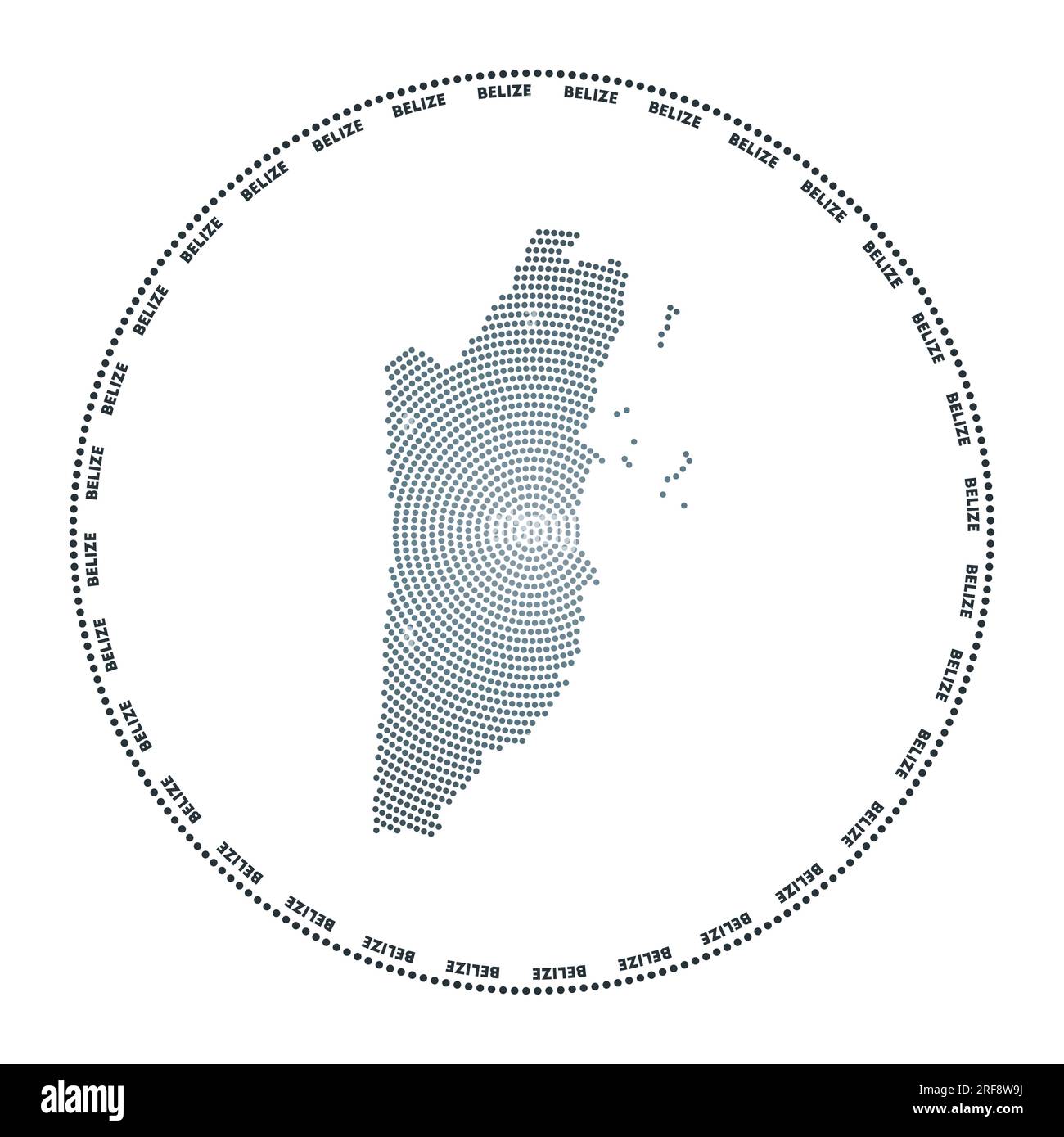 Belize round logo. Digital style shape of Belize in dotted circle with ...