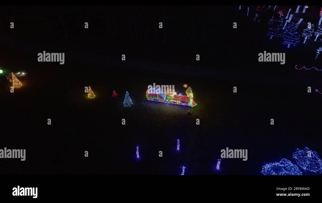 Drone View of a Large Drive Thru Christmas Display, With Lots of ...