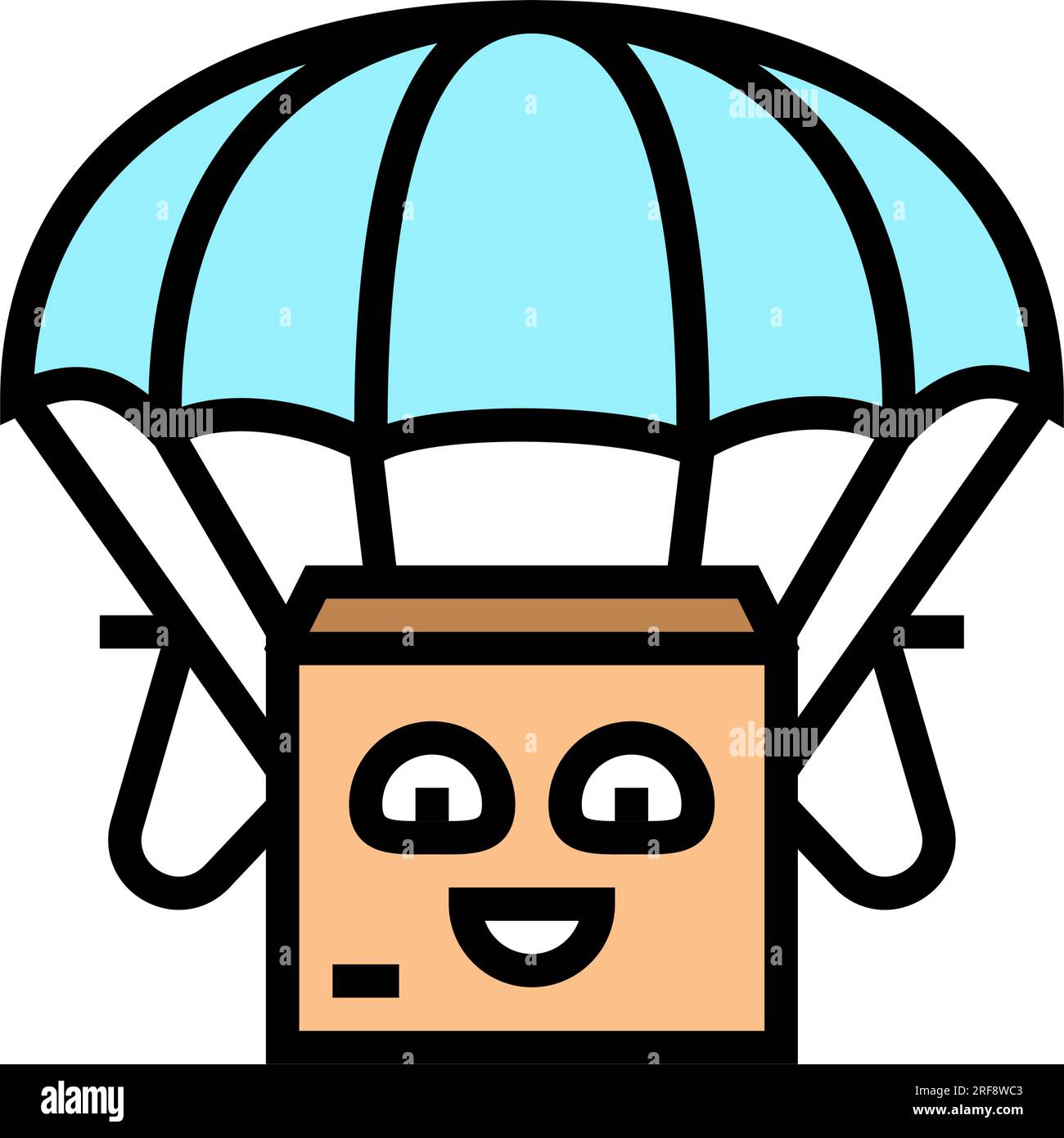 parachute flying cardboard box character color icon vector illustration ...