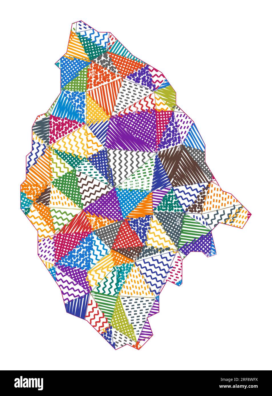 Kid style map of La Digue. Hand drawn polygons in the shape of La Digue ...