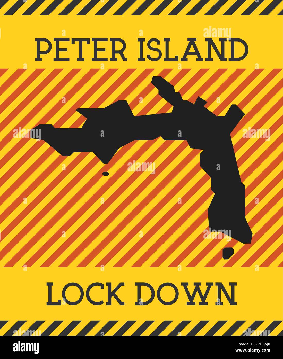 Peter Island lock down sign. Yellow island pandemic danger icon. Vector ...