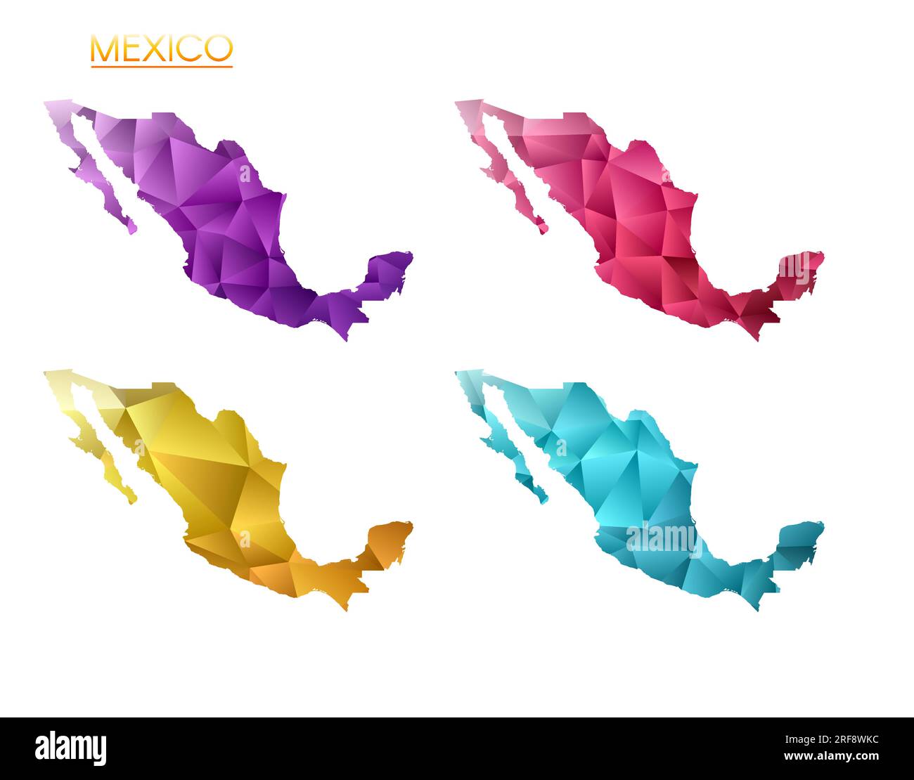 Set of vector polygonal maps of Mexico. Bright gradient map of country ...