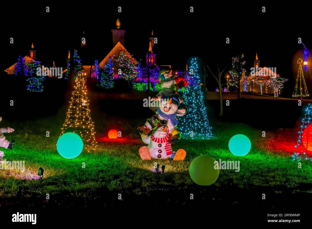 View of a Large Drive Thru Christmas Display, With Lots of Colored ...