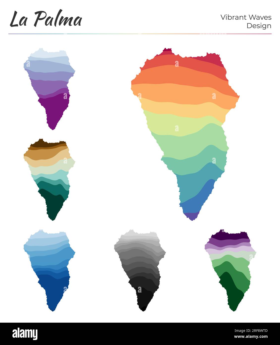 Set of vector maps of La Palma. Vibrant waves design. Bright map of island in geometric smooth ...