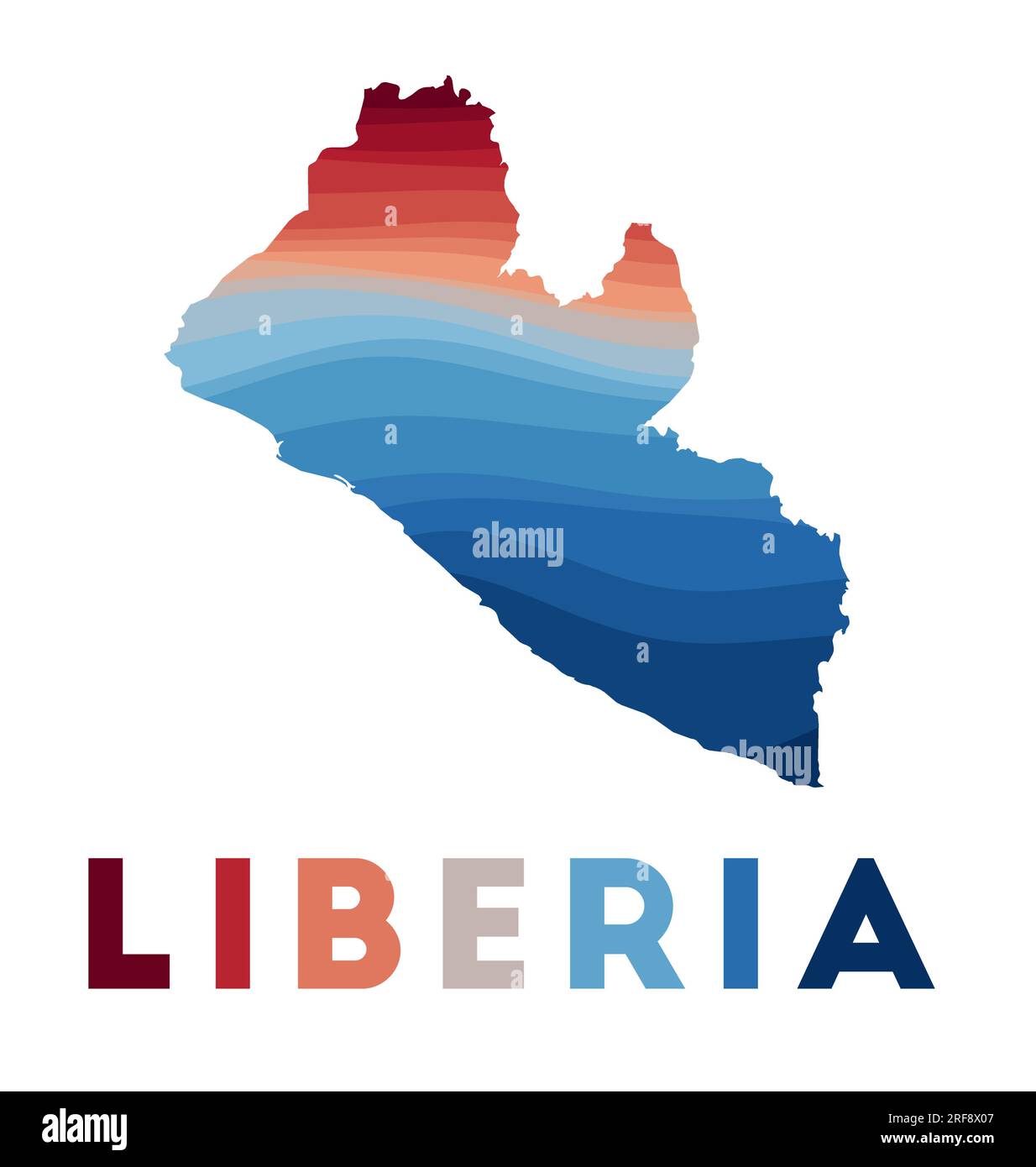 Liberia map. Map of the country with beautiful geometric waves in red blue colors. Vivid Liberia ...