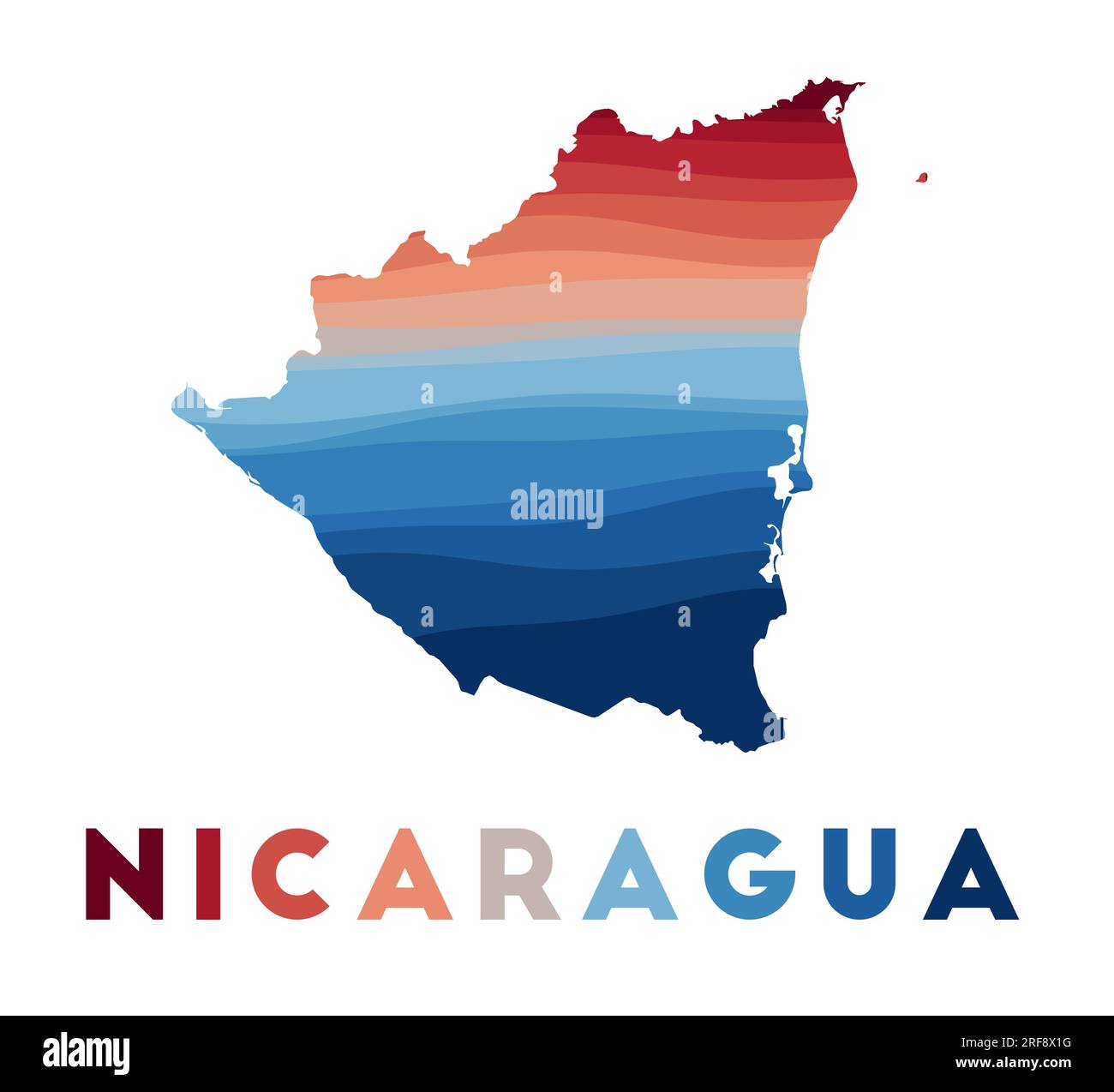 Nicaragua map. Map of the country with beautiful geometric waves in red ...