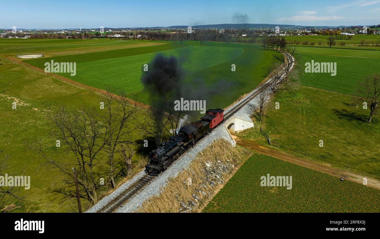 Aerial view small steam train hi-res stock photography and images - Alamy