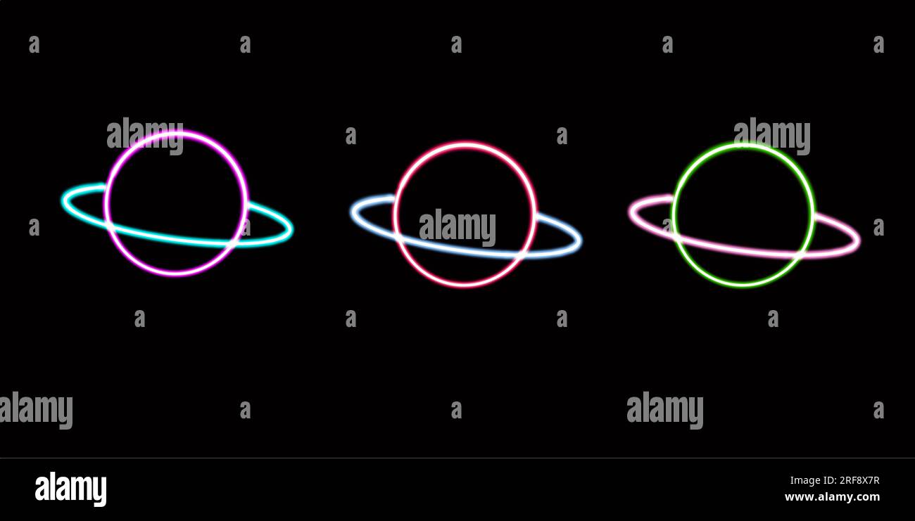 neon planets glowing desktop icon, space neon sticker, neon figure ...