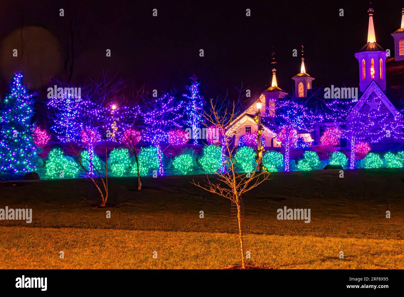 View of a Large Drive Thru Christmas Display, With Lots of Colored ...