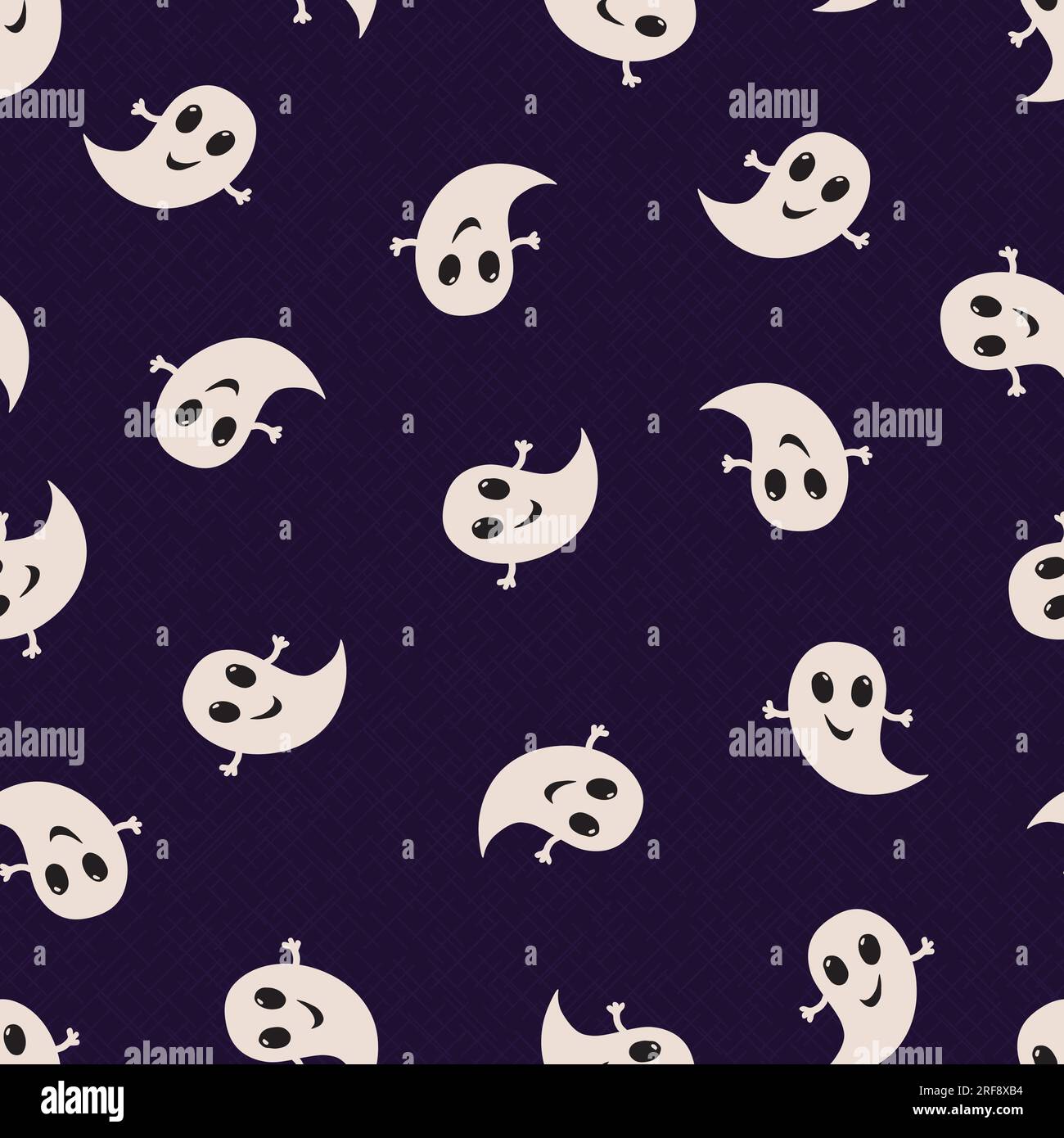 Seamless vector pattern halloween cream white cute ghosts on dark purple, textile, scrapbook ...