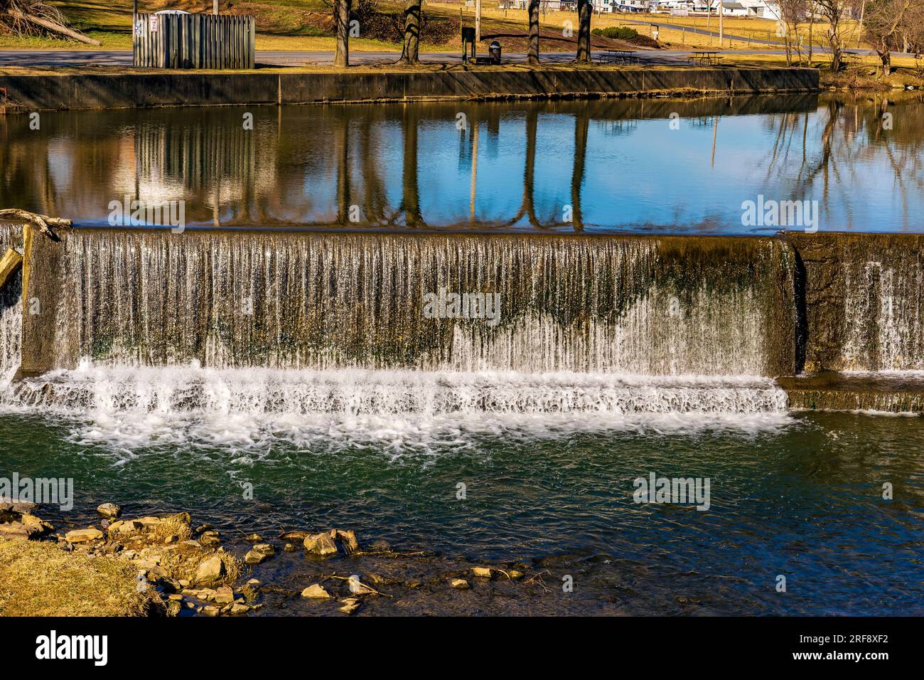 View of a Man Made Waterfall Dam for Operation of a Old Grist Mill for ...