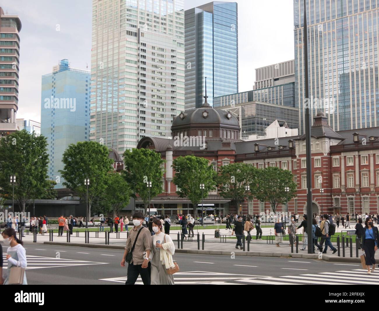 View of Tokyo Central Station (Marunouchi Side), the busiest in Japan, with its historic facade ...