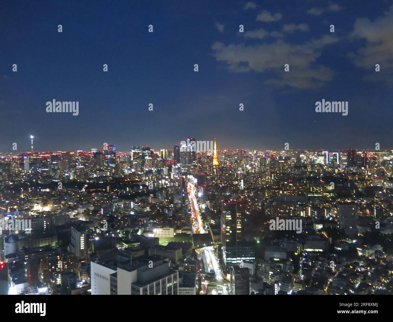 Panoramic views at night over the glowing lights of the Tokyo ...