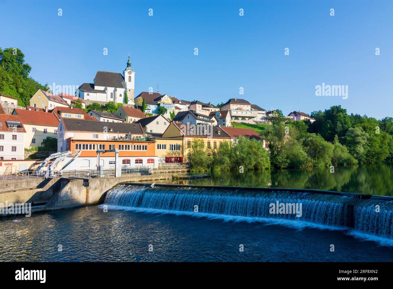 Steinbach an der Steyr: river Steyr with weir, Old Town Steinbach with ...