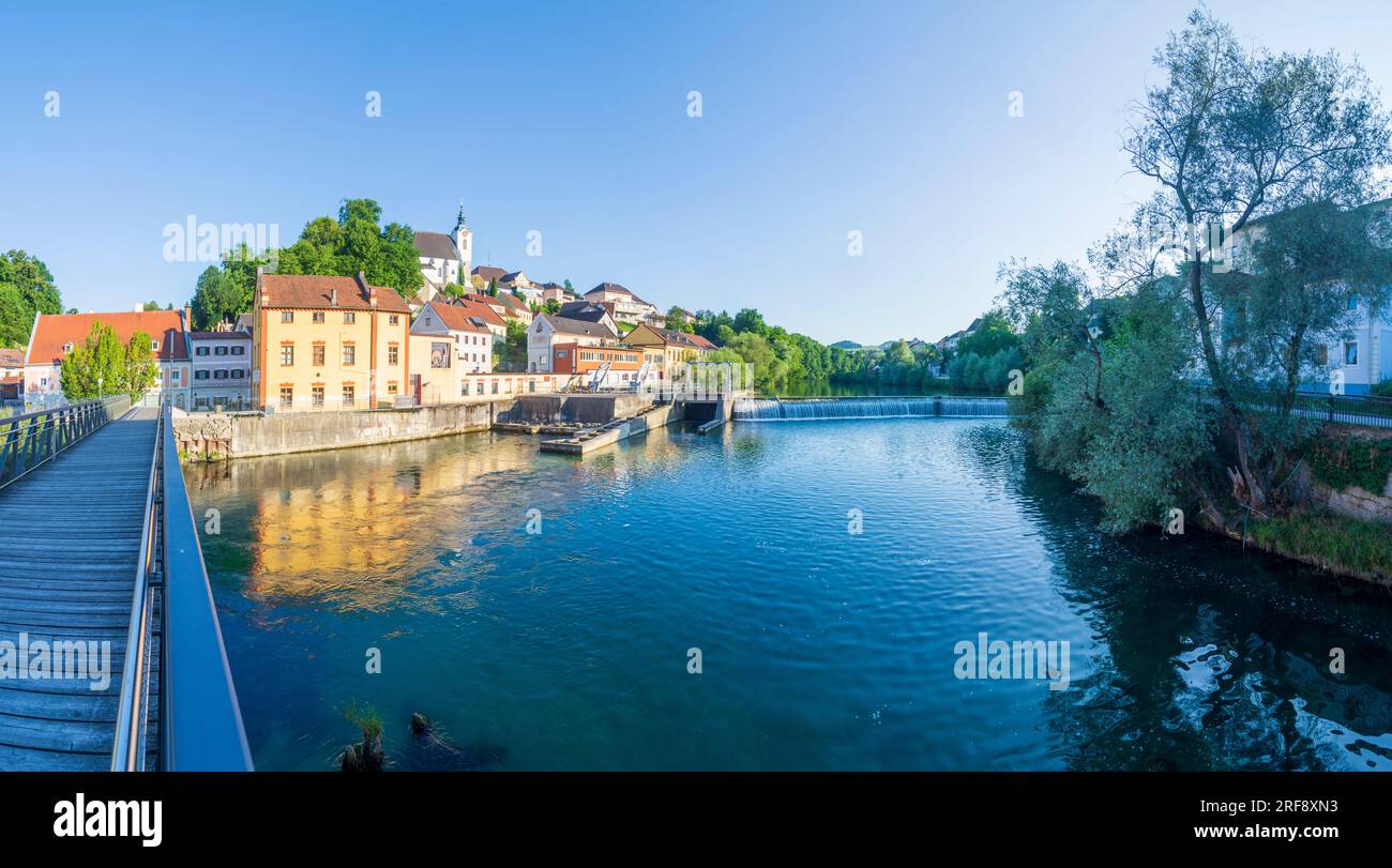 Steinbach an der Steyr: river Steyr with weir, Old Town Steinbach with ...