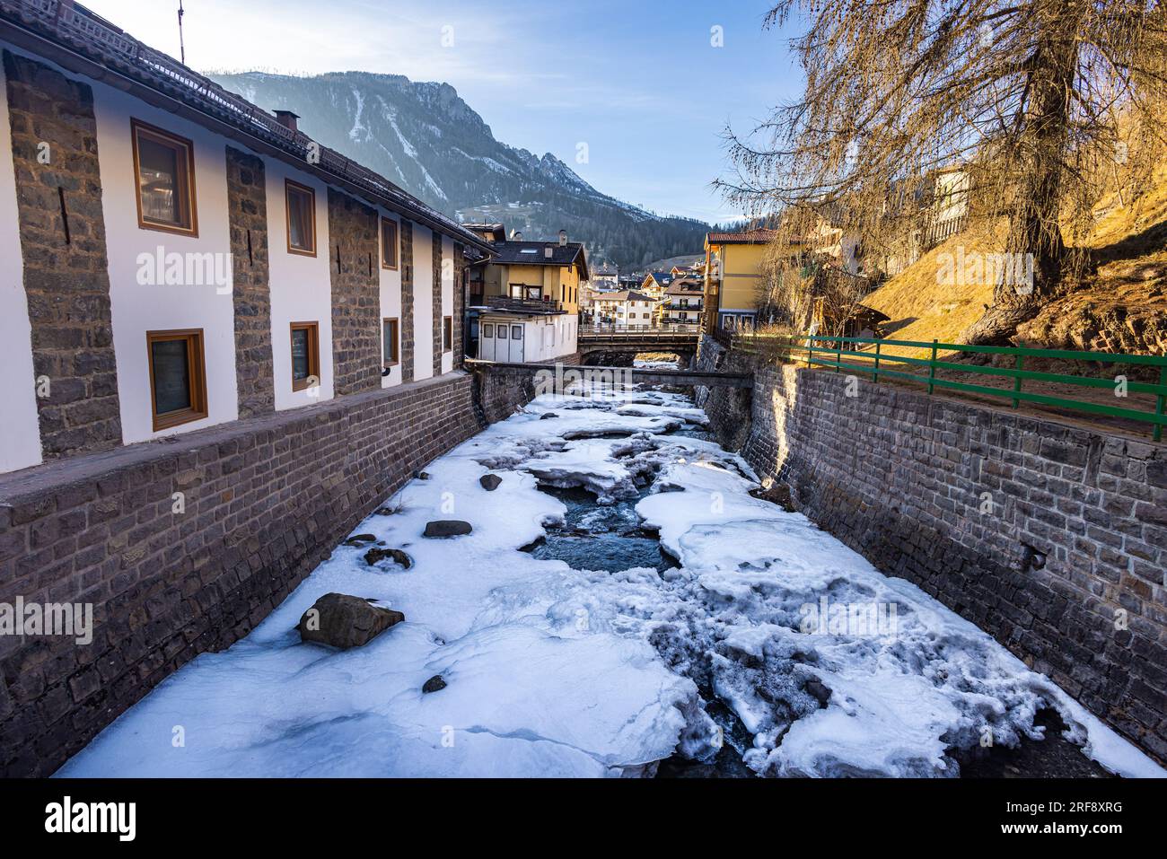 Moena, Italy - February, 17, 2023: In the village of Moena, a community ...