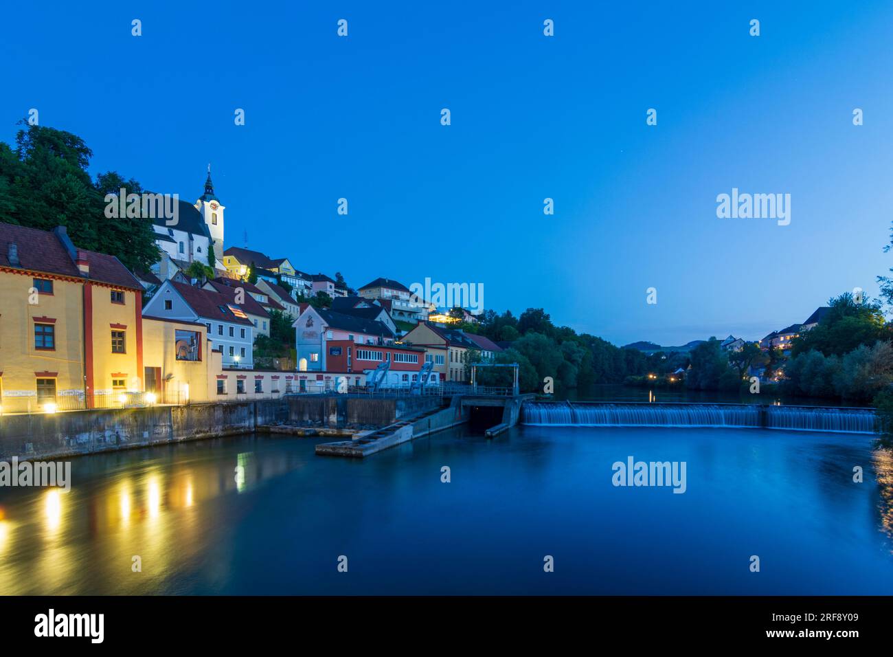 Steinbach an der Steyr: river Steyr with weir, Old Town Steinbach with ...