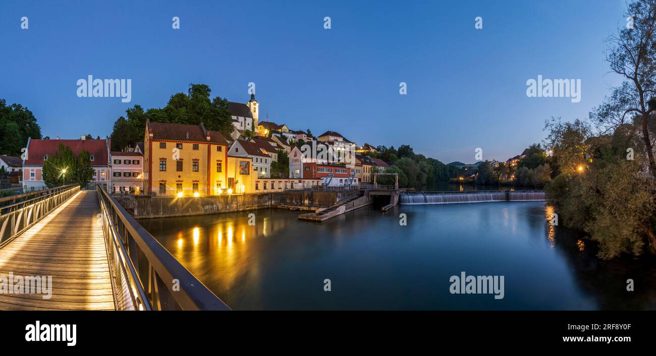 Steinbach an der Steyr: river Steyr with weir, Old Town Steinbach with ...