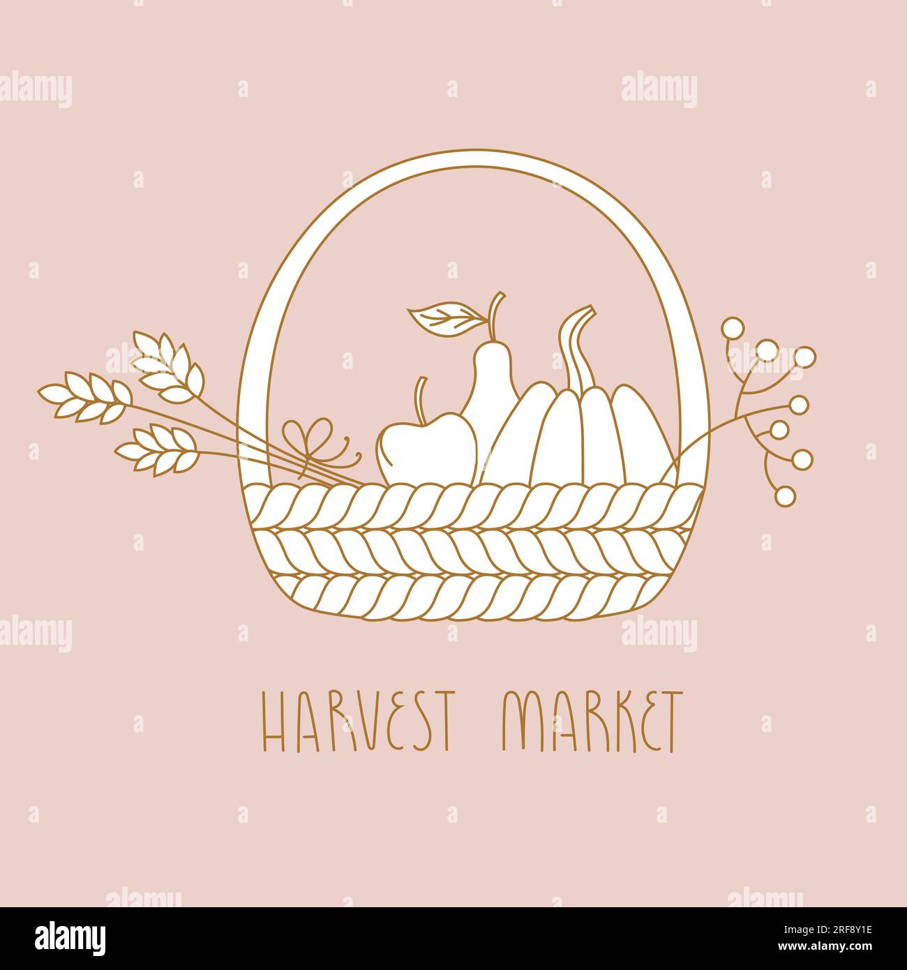 Fall composition with flowers, fapple, baskets, pumpkin for harvest ...