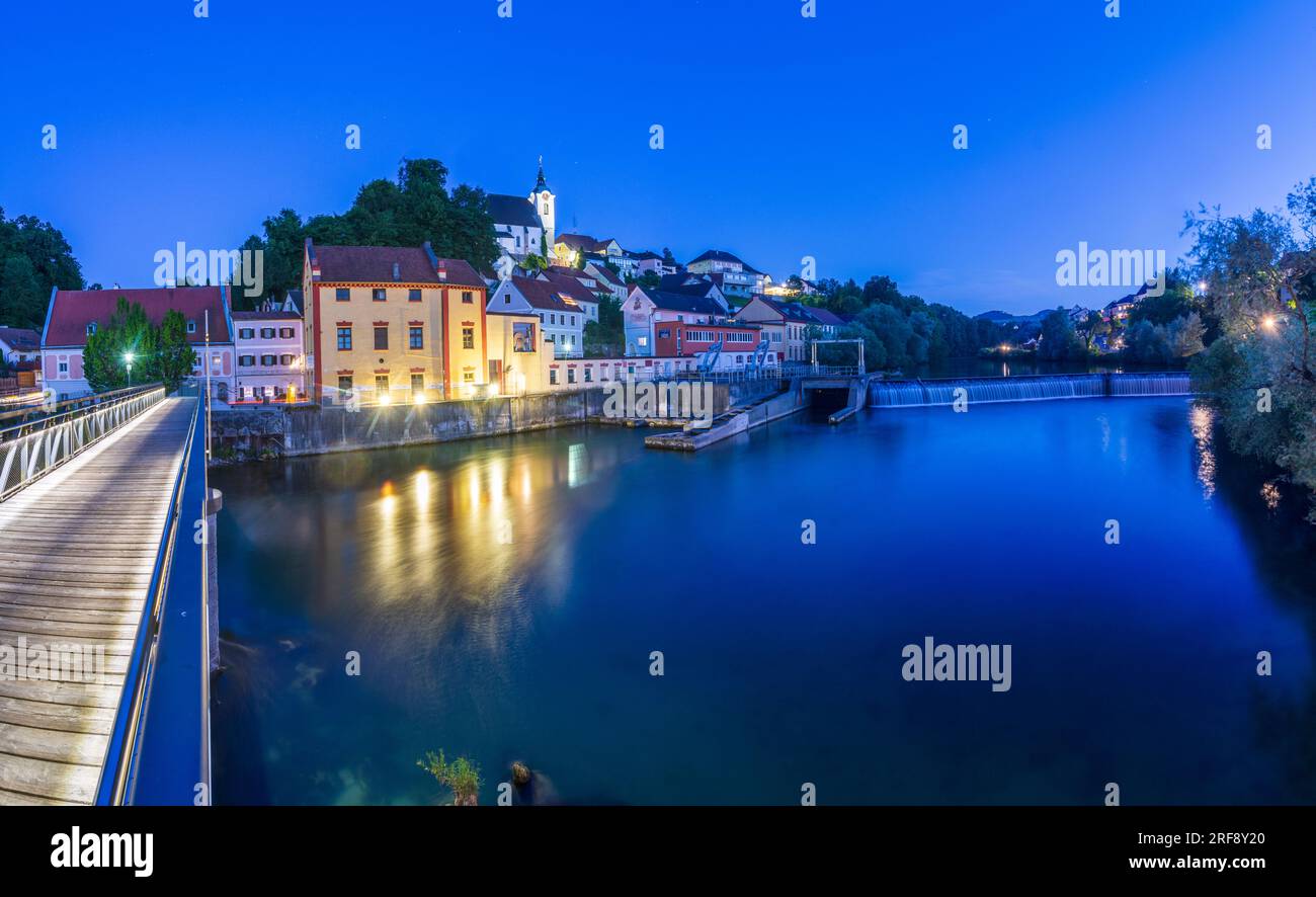 Steinbach an der Steyr: river Steyr with weir, Old Town Steinbach with ...