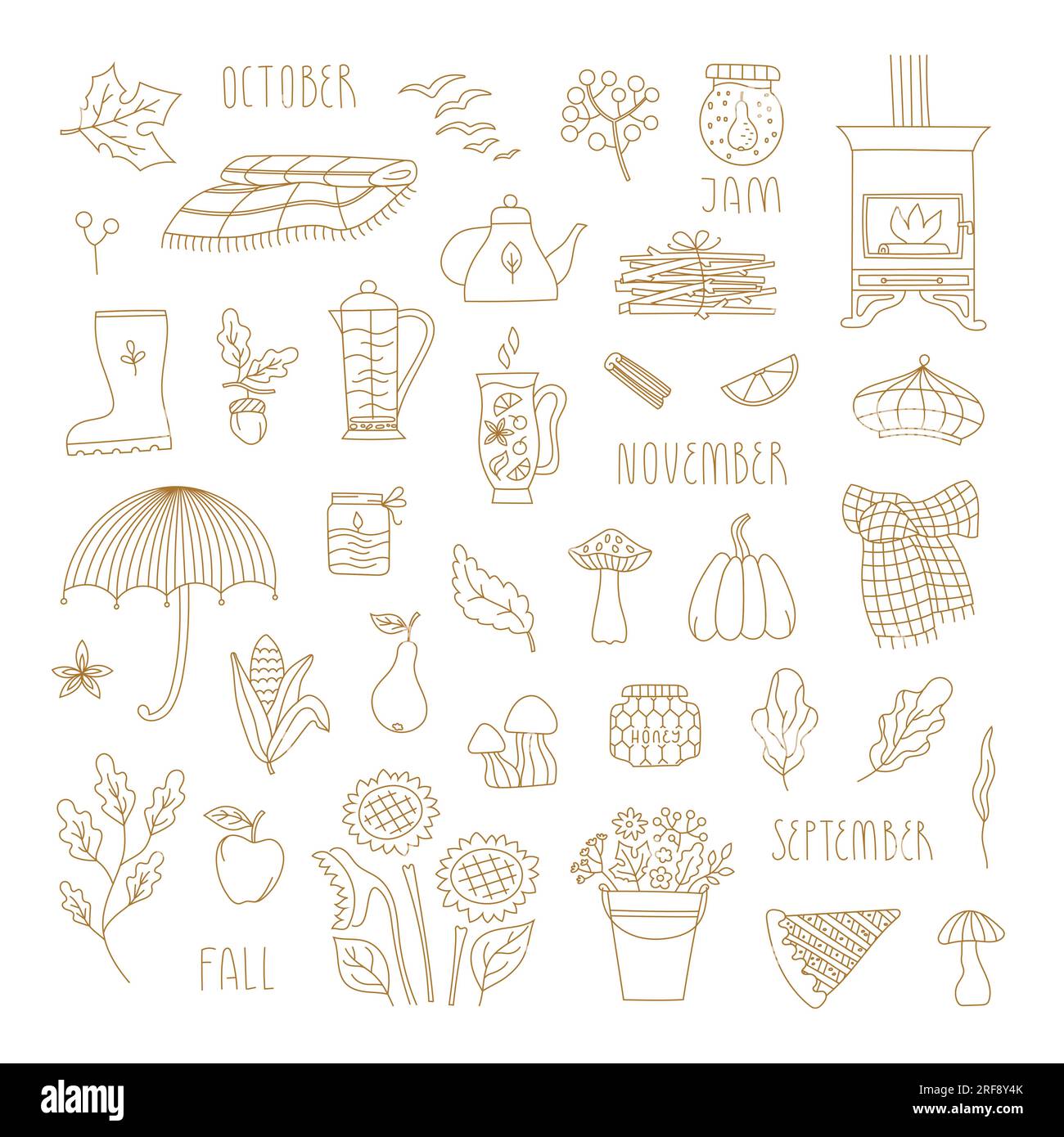 Vector Line set with autumn elements for card, invitation, web site ...